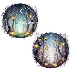 Enchanted Forest Clip Art, JPG Fanstay,trees Digital Art, Sticker Junk ...