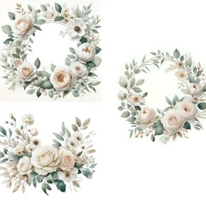 Ivory Floral Frame Clip Art, JPG Floral Bouquet Rose Clipart, Flowers ...
