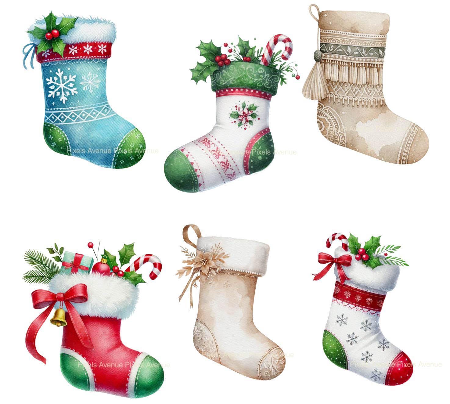 Christmas Stocking Clipart: Holiday PNG Graphics (commercial Use) - Etsy