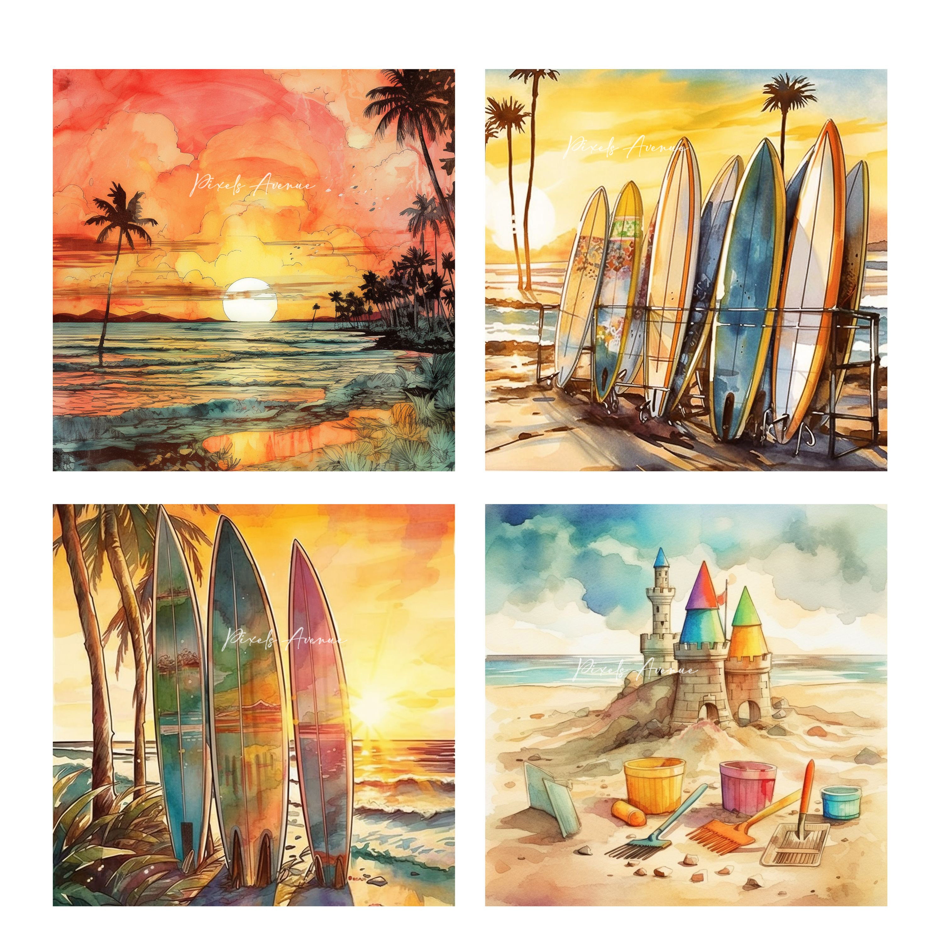 Retro Beach Scenes Clip Art JPG Planner Digital Art Sticker - Etsy