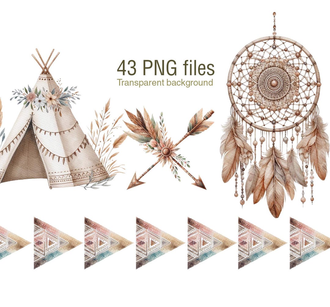 Boho Elements Clipart PNG Watercolor Clipart,rustic Boho Png, Digital ...