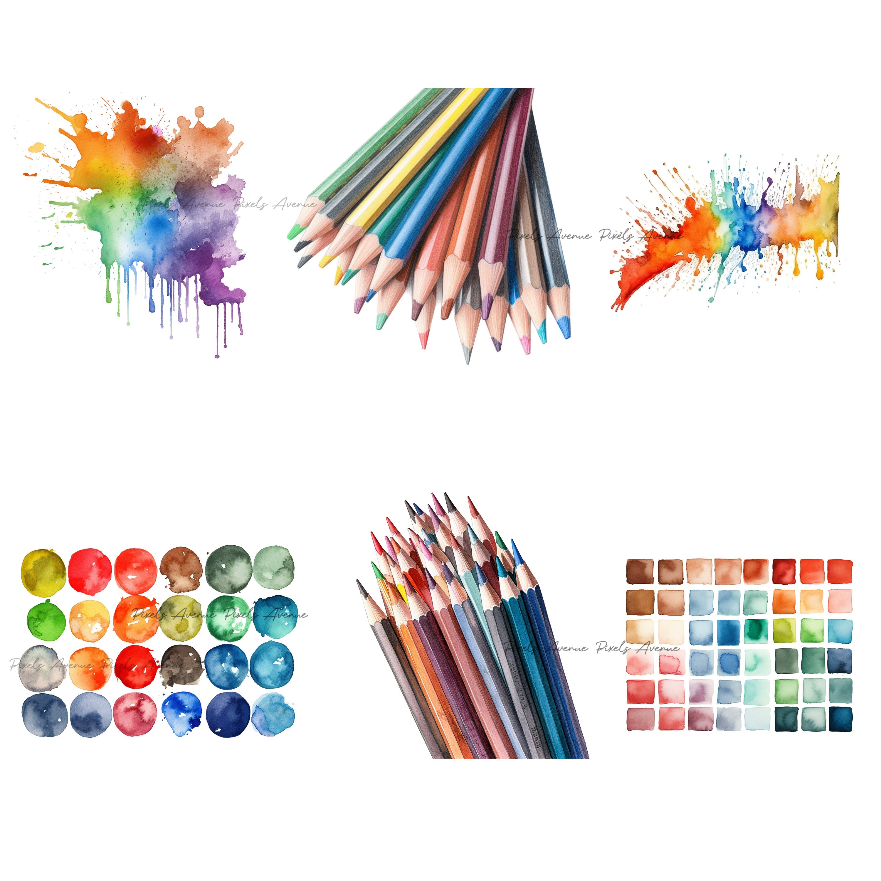 Watercolor Art Supplies Clipart: Artist Tools, Scrapbook Graphics (JPG ...