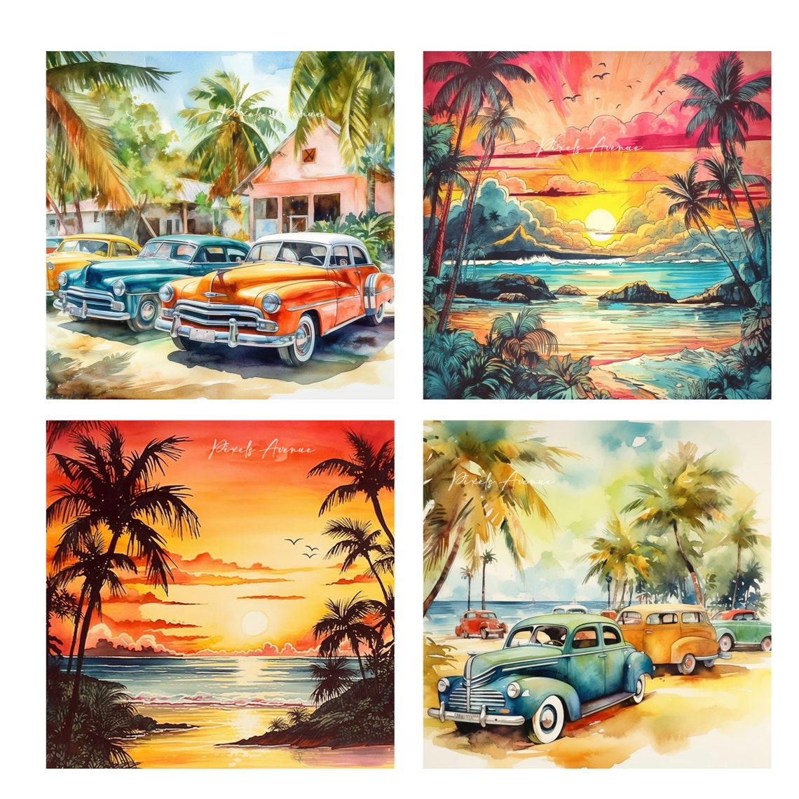 Retro Beach Scenes Clip Art JPG Planner Digital Art Sticker - Etsy
