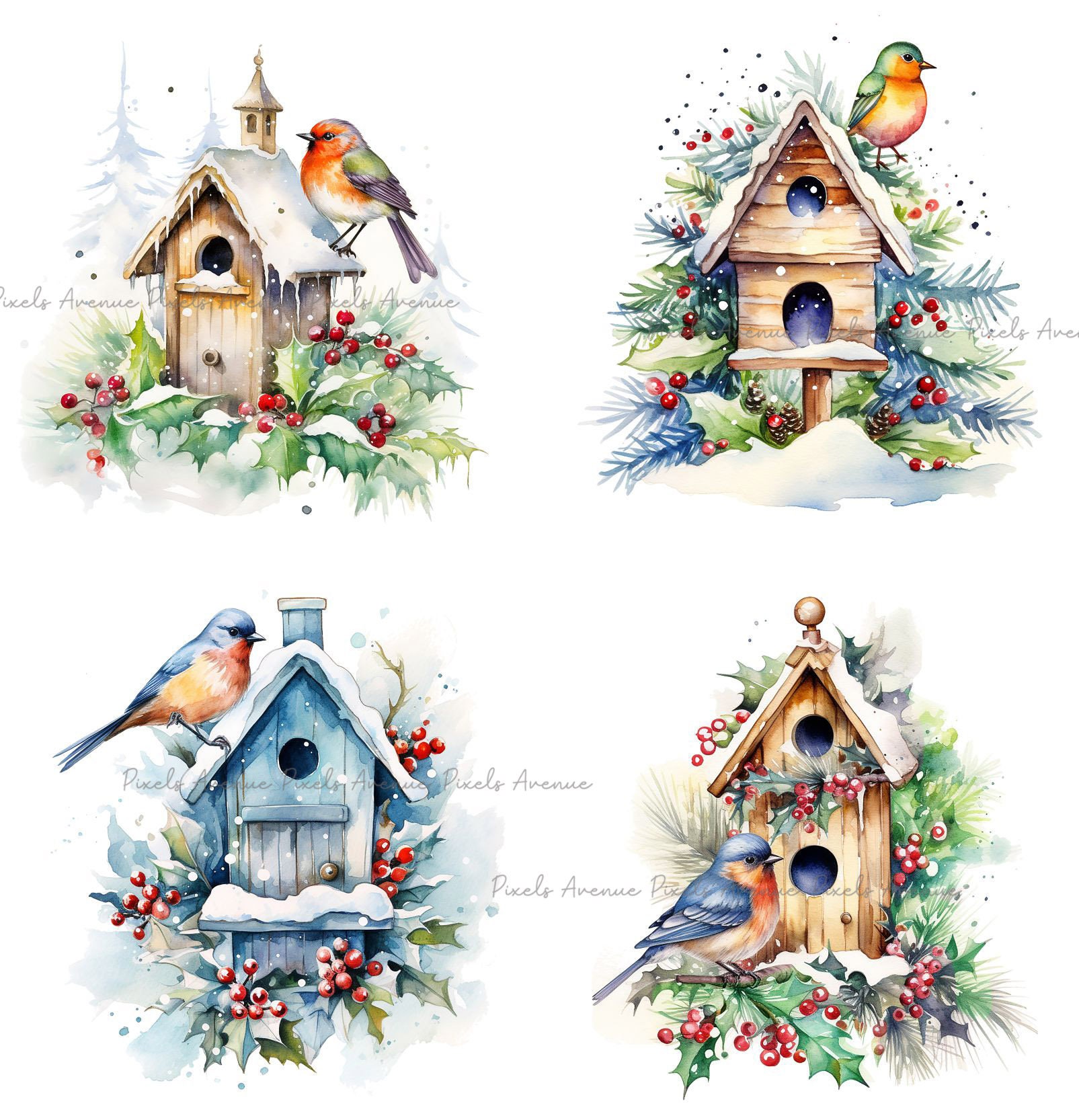 Winter Birdhouse Clip Art JPG Christmas Bird House Holiday - Etsy
