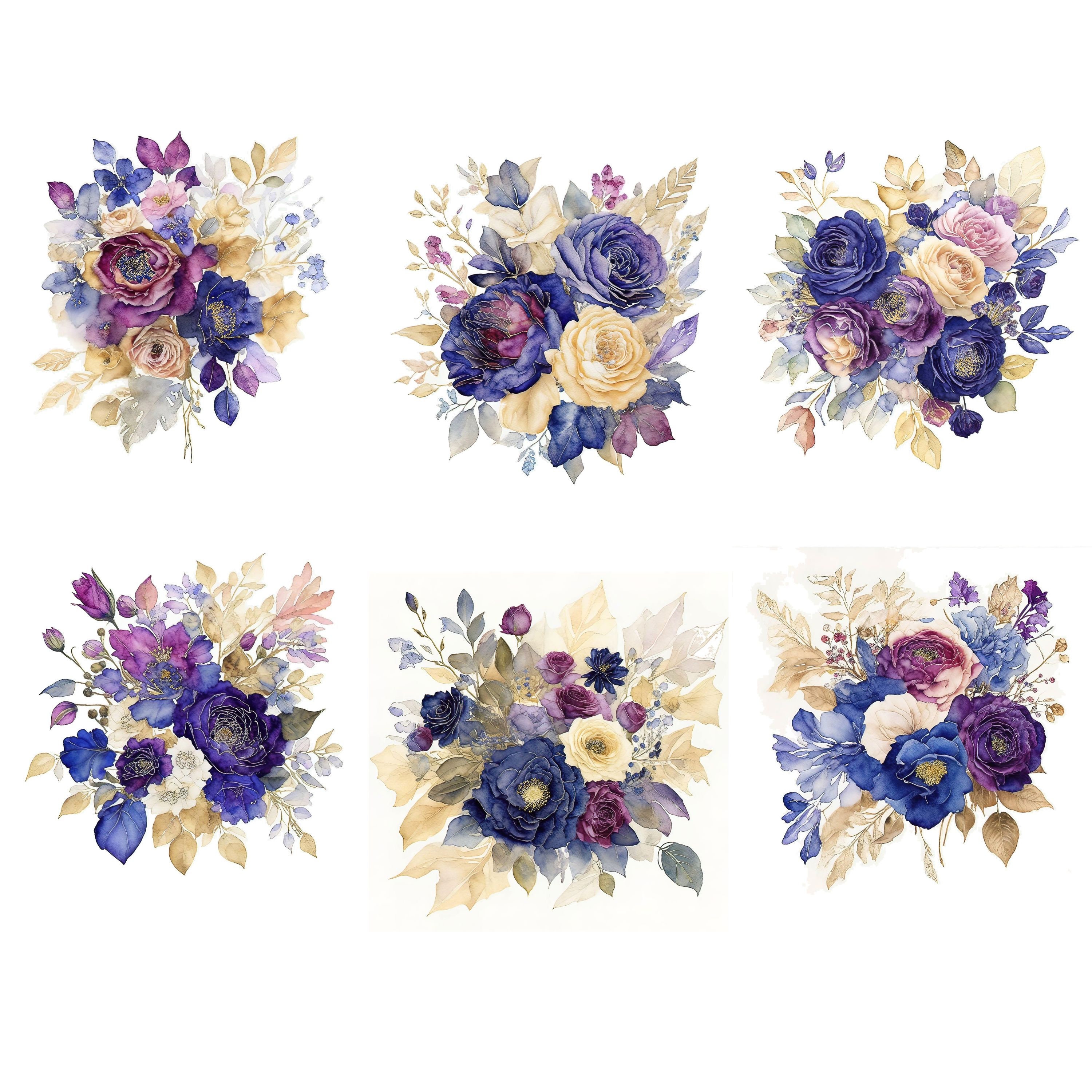Blue and Gold Floral Clip Art JPG Blue Roses Flower - Etsy