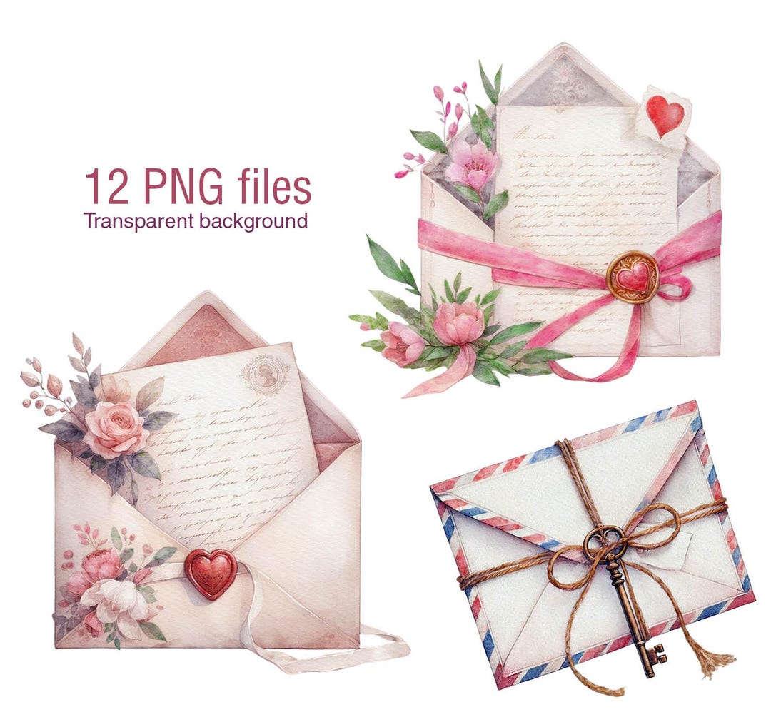 Love Letter Clip Art, Valentine Clipart, Heart and Letter, Valentine's ...