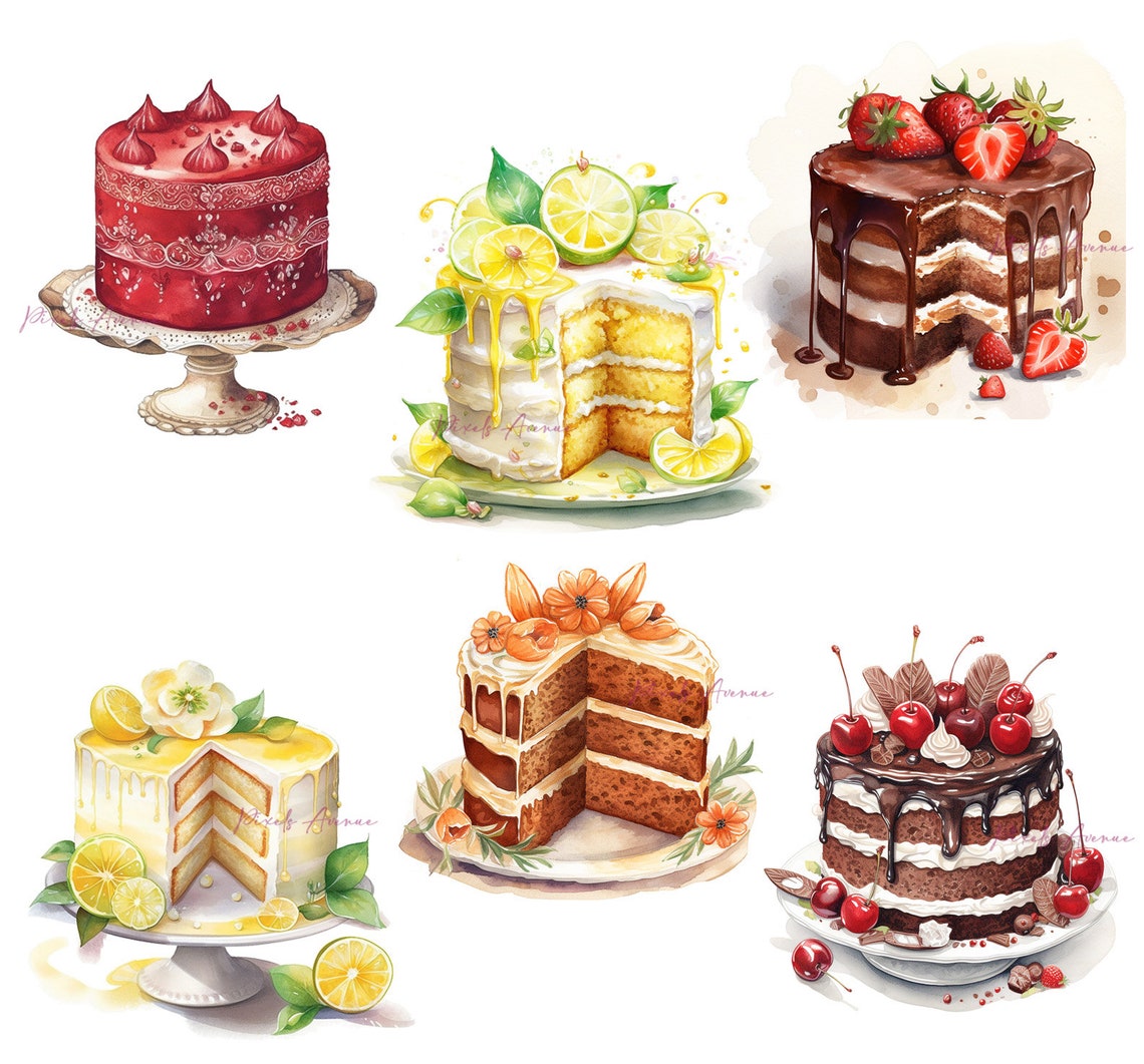 Watercolor Cake Clip Art, JPG Clipart, Chocolate Cake, Forest Cake ...
