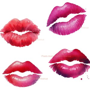 Kiss Lips Watercolor Clipart Set: Valentine's Day PNG (digital Download ...