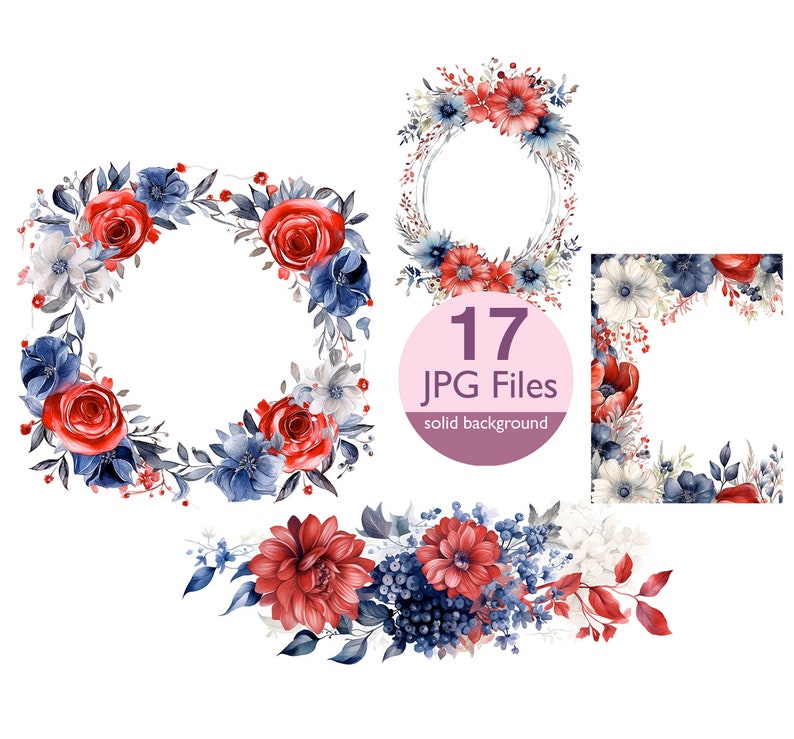 Red White and Blue Flower Frames Clip Art JPG Floral Border - Etsy