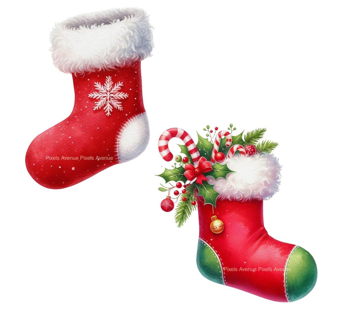 Christmas Stocking Clipart: Holiday PNG Graphics (commercial Use) - Etsy