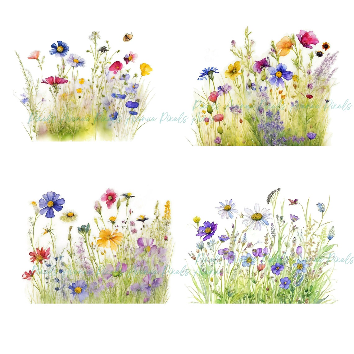 Wildflower Clip Art JPG Purple Flowers Clipart Wild Flowers - Etsy