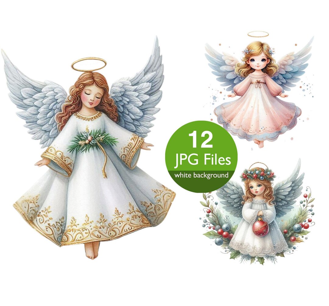Christmas Angel Clip Art, JPG Watercolor, Cute Angel Christmas ...