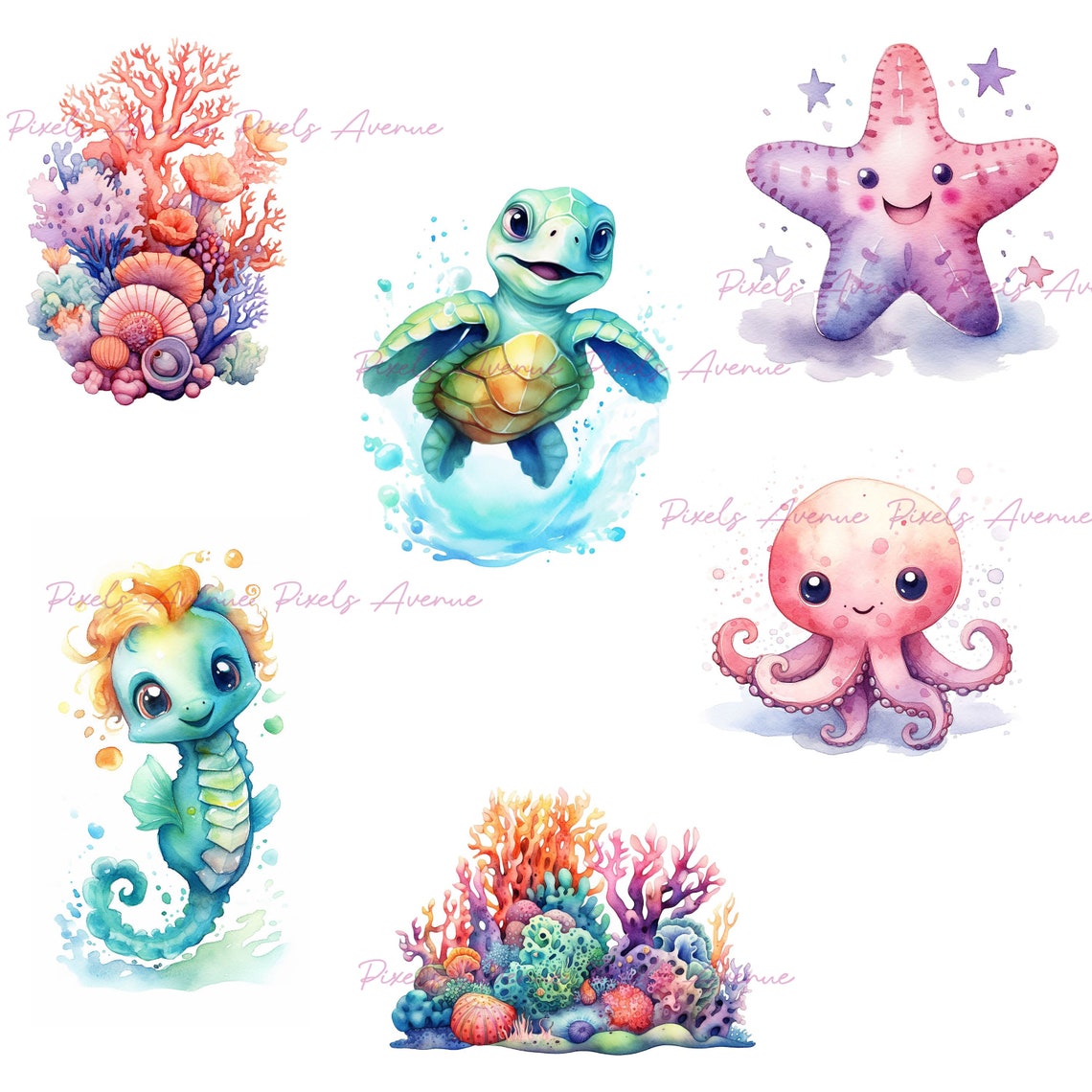 Sea Creature Clip Art JPG Watercolor Marine Life Clipart - Etsy