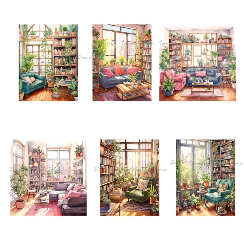 Reading Nook Scenes Clip Art, JPG Planner,spring Living Room, Sticker ...