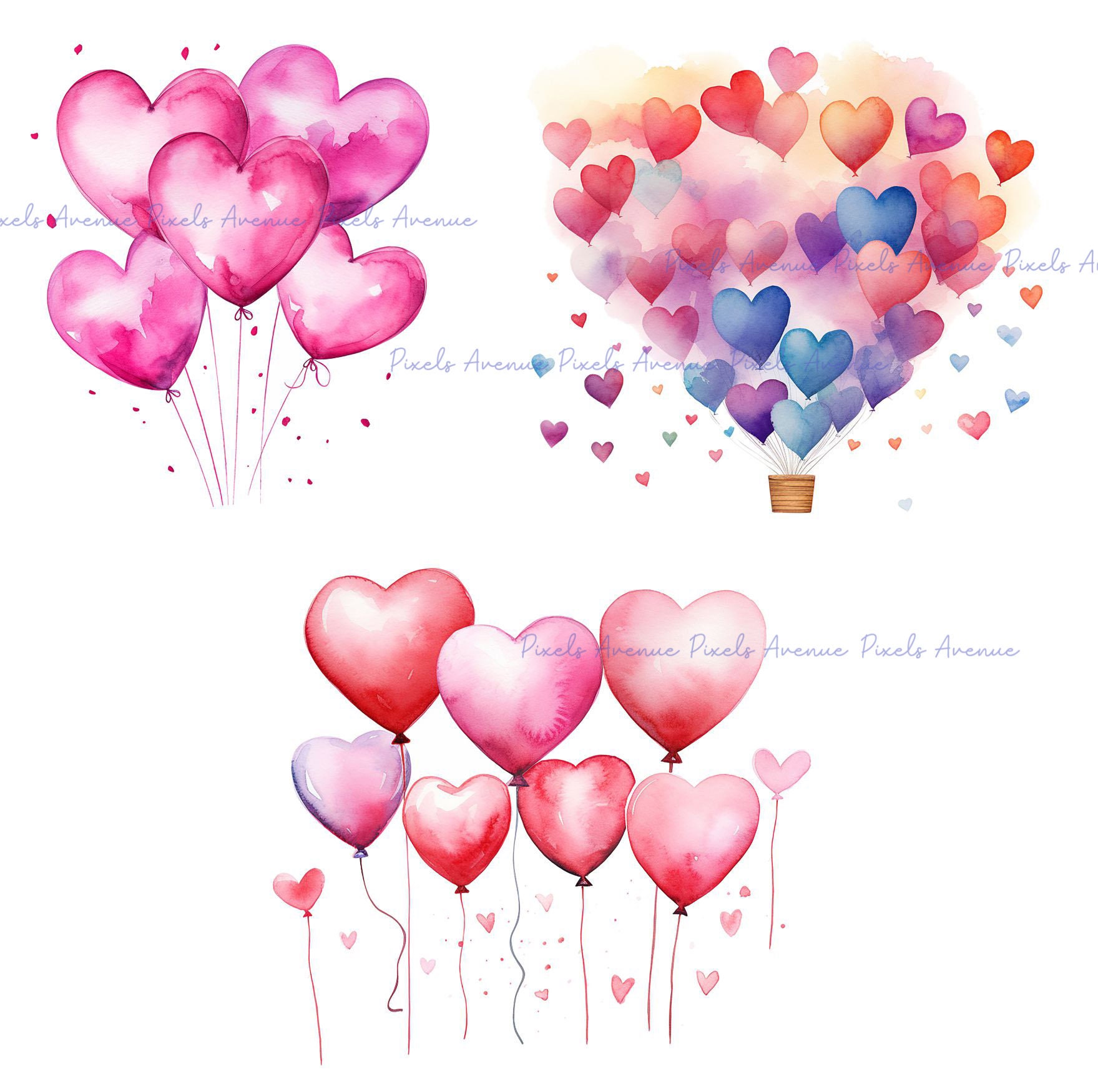 Heart Balloons Clip Art JPG Valentine's Day Clipart Red - Etsy