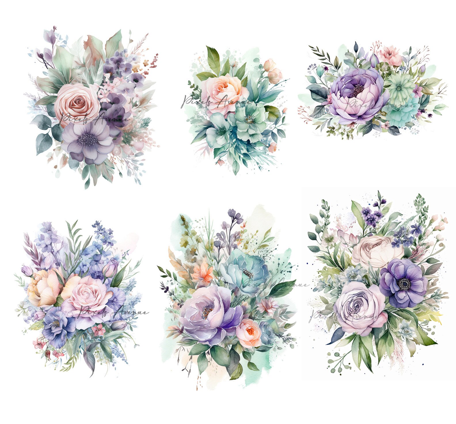 Pastel Floral Clip Art JPG Elements Pastels Flower Bouquet - Etsy UK