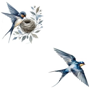 Swallow Bird Clip Art, JPG Watercolor Nature Clipart, Paper Crafts ...