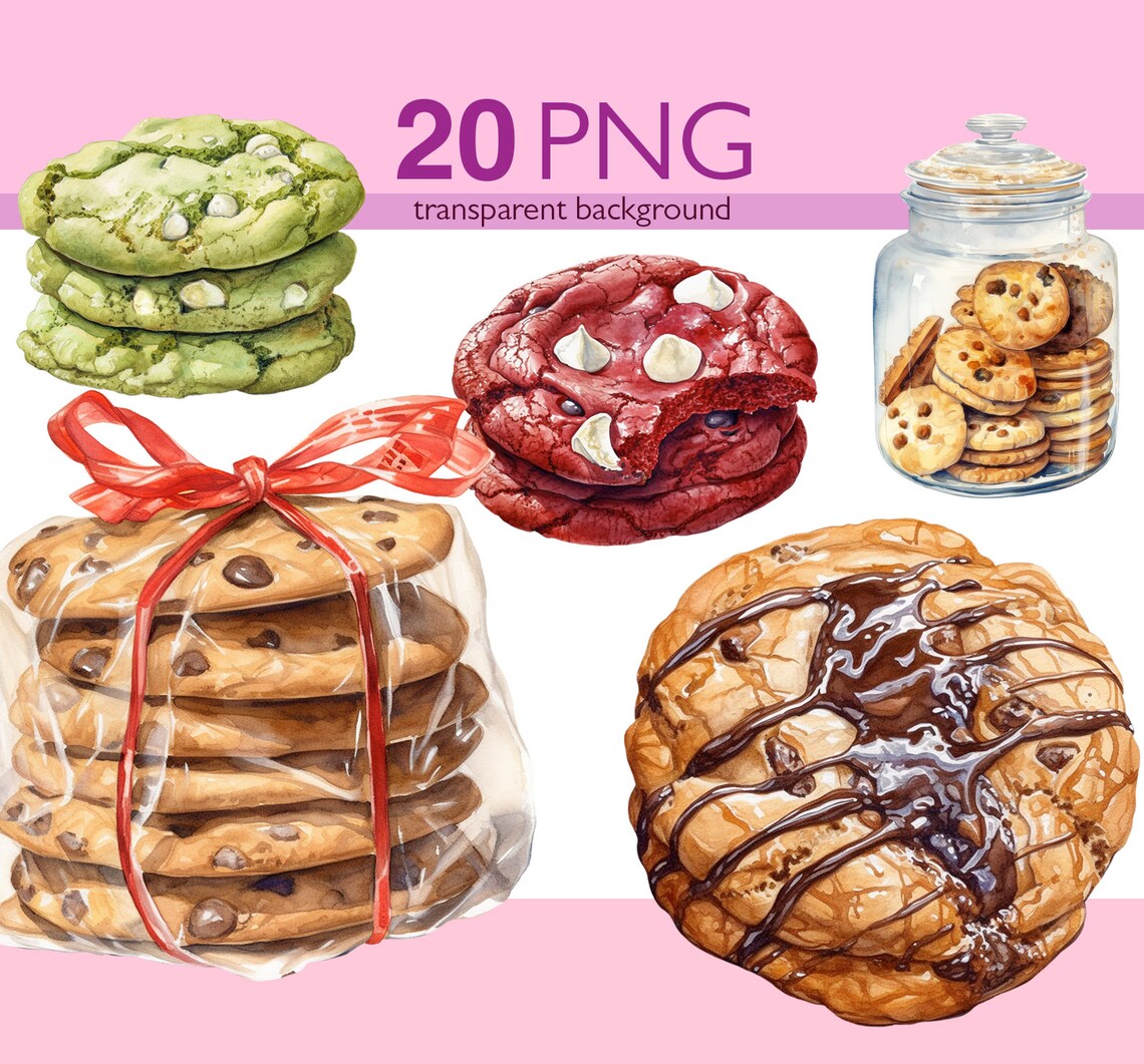Cookie Clip Art PNG Watercolor Clipart Chocolate Chip - Etsy