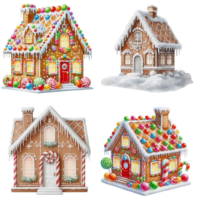 Christmas Gingerbread House Clip Art, PNG Christmas Watercolor, Holiday ...
