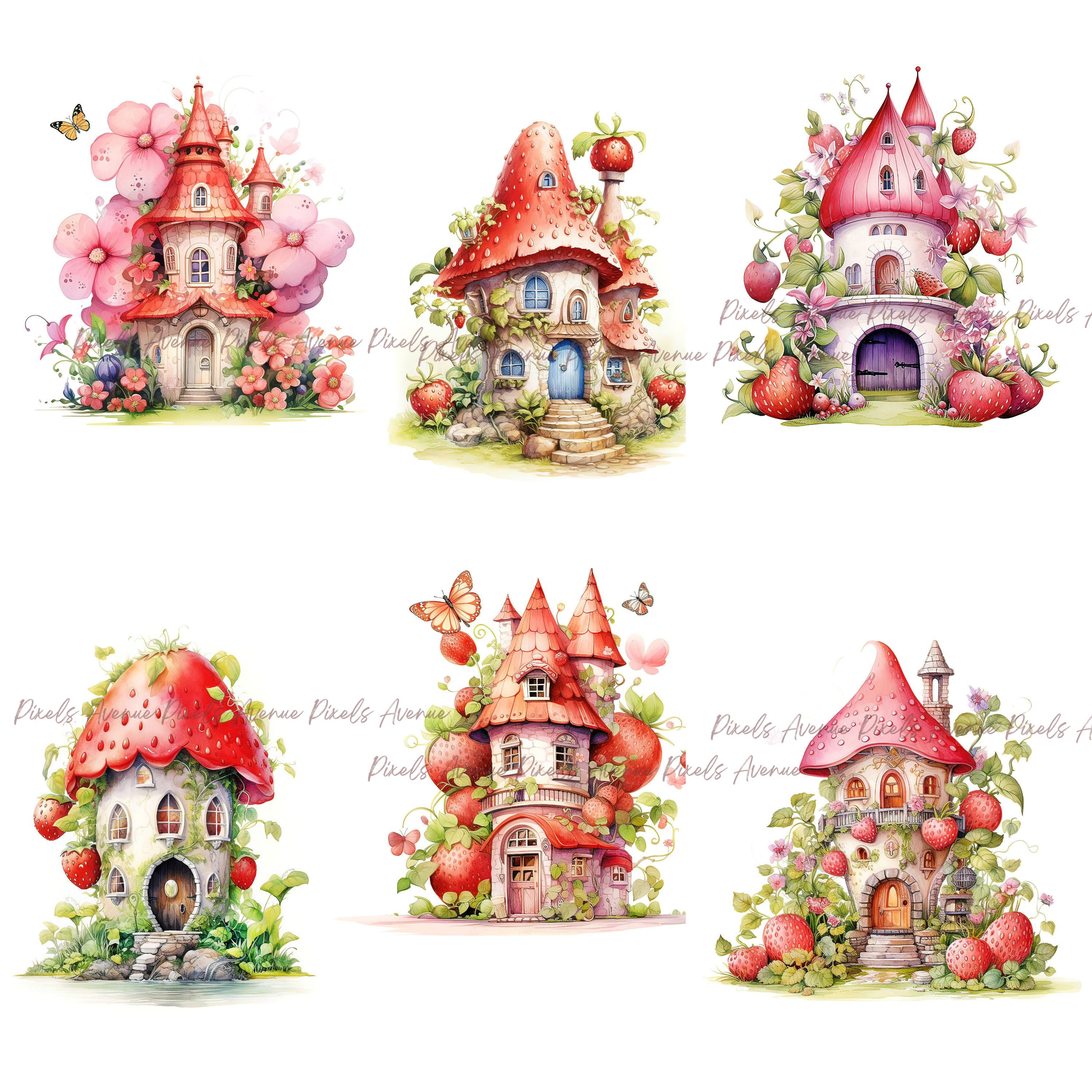 Cute Tiny House Clip Art JPG Fairy House Strawberry House - Etsy