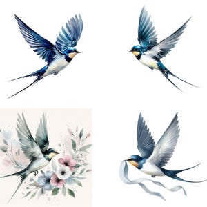 Swallow Bird Clip Art, JPG Watercolor Nature Clipart, Paper Crafts ...