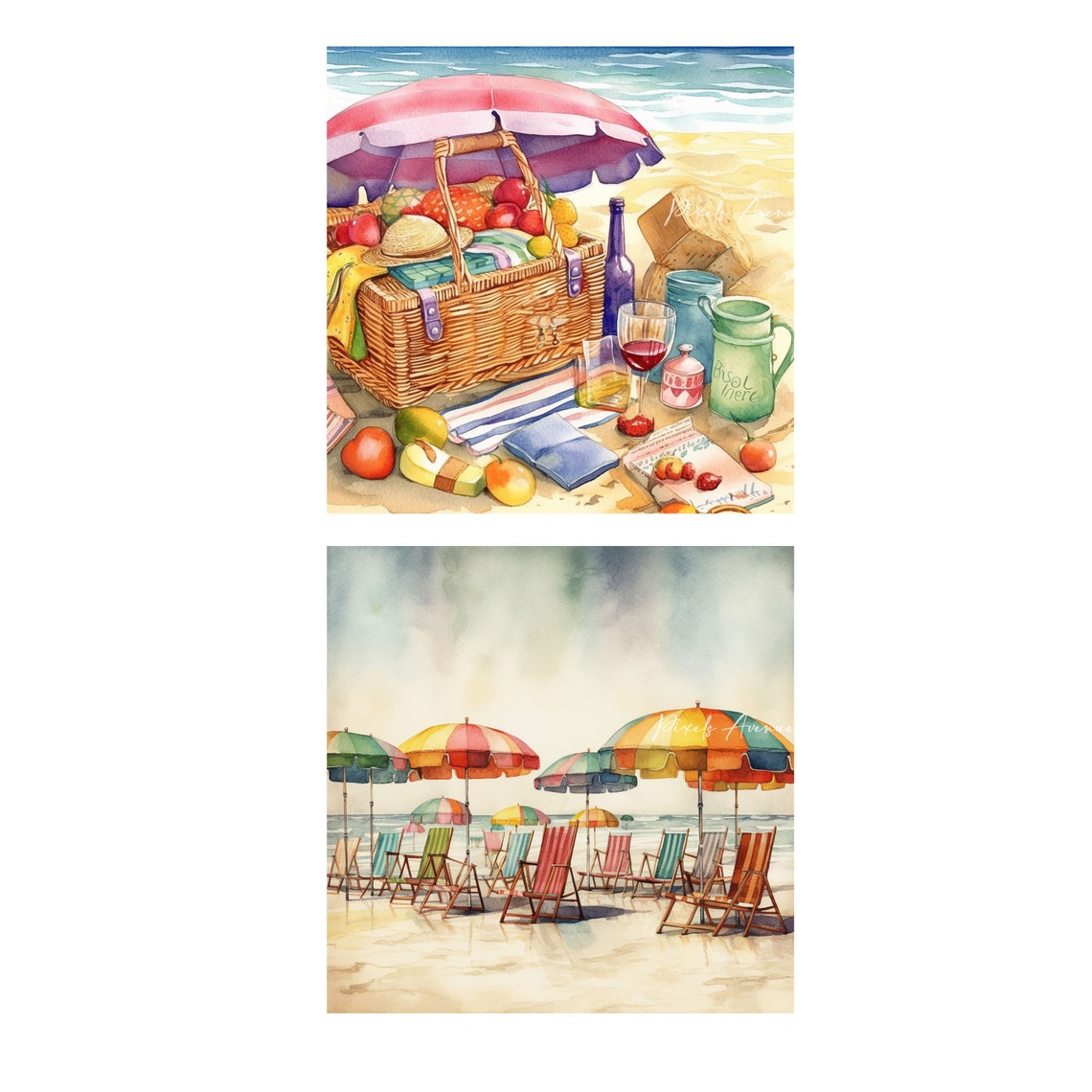 Retro Beach Scenes Clip Art JPG Planner Digital Art Sticker - Etsy