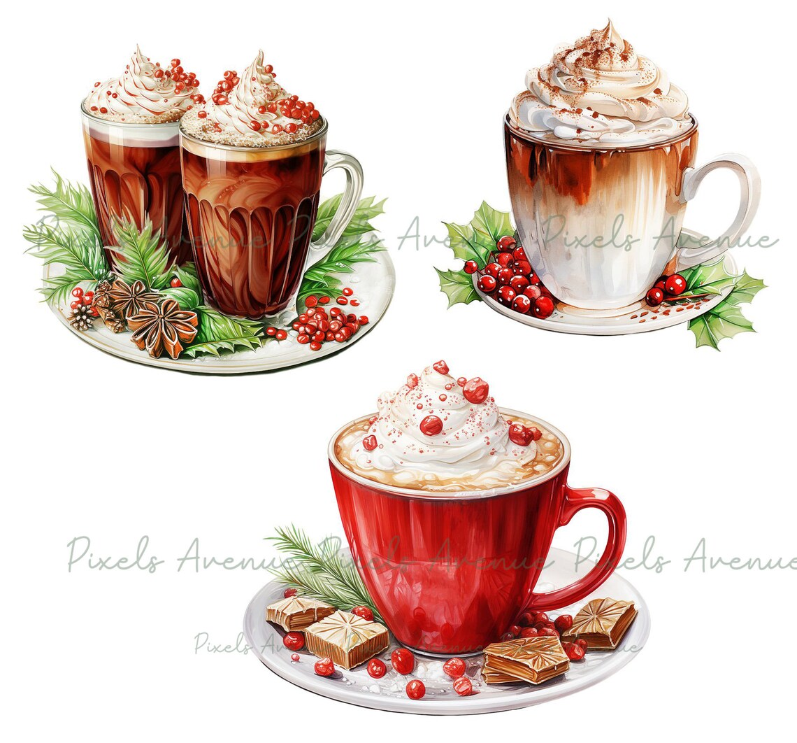 Christmas Clip Art PNG Watercolor Hot Choco Drink Clipart - Etsy