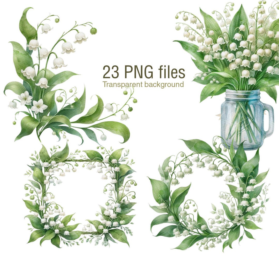 Lily of the Valley Clipart: PNG Flower Frames & Borders (digital ...