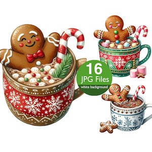 Gingerbread and Hot Cocoa Clip Art, JPG Watercolor Hot Choco ...