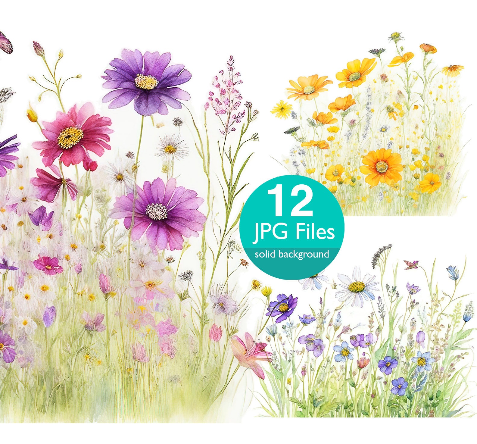 Wildflower Clip Art JPG Purple Flowers Clipart Wild Flowers - Etsy