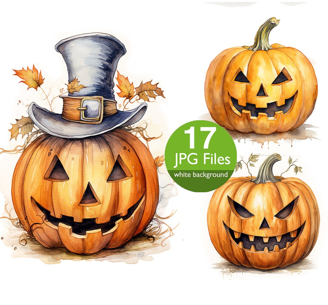 Watercolor Jack O' Lantern Clipart: Halloween Paper Crafts (17 JPG ...