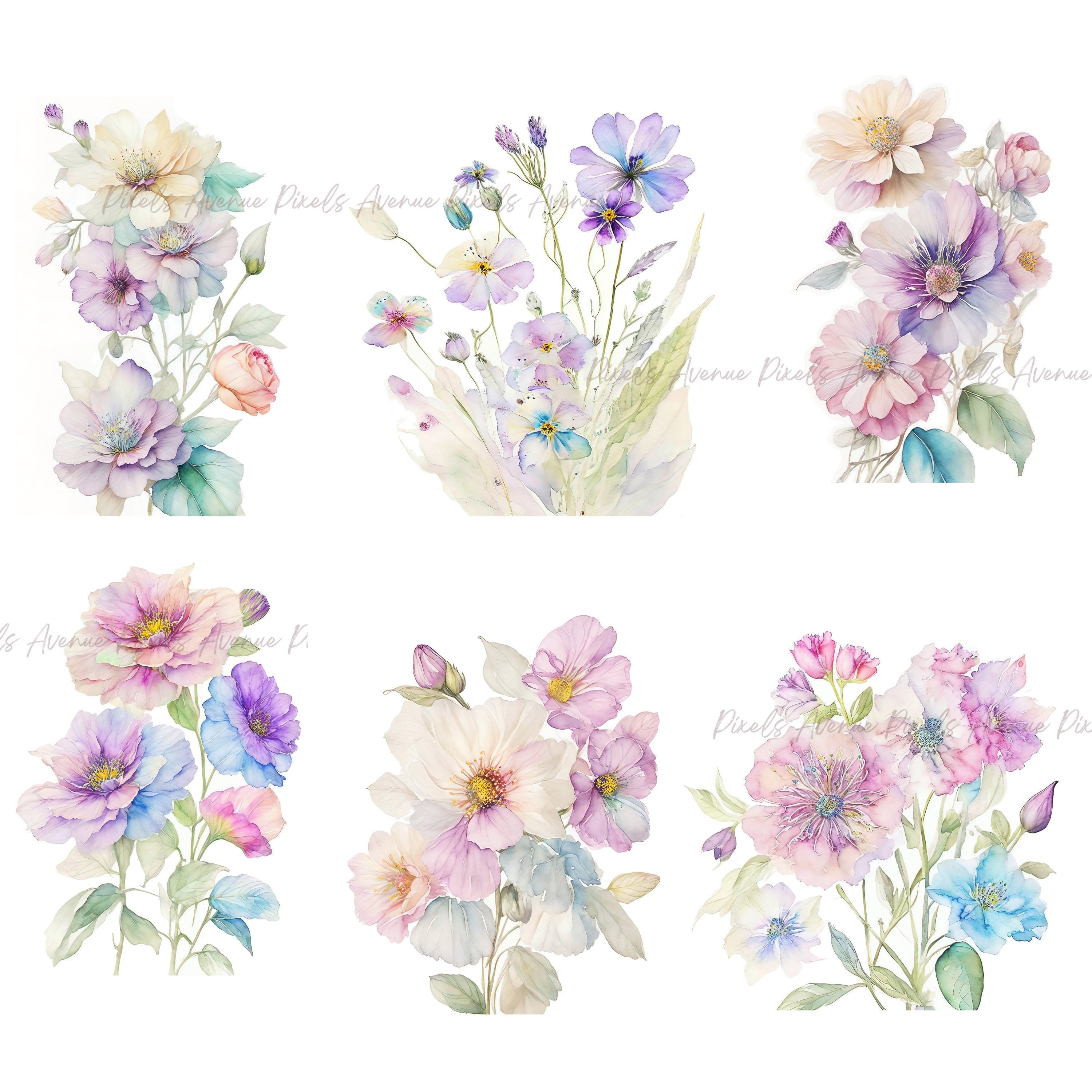 Pastel Floral Clip Art JPG Elements, Pastels Flower Bouquet Watercolor ...
