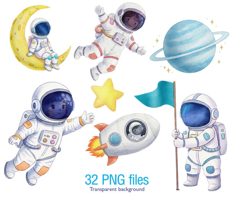 Cute Astronaut Clipart | Space PNG Bundle | Outer Space Birthday ...