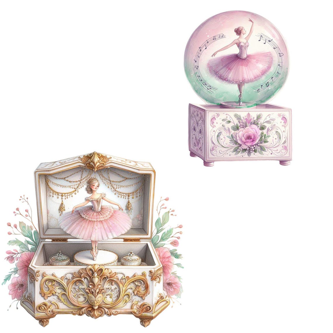 Ballerina Music Box Clipart: Vintage Watercolor Illustrations (JPG) - Etsy