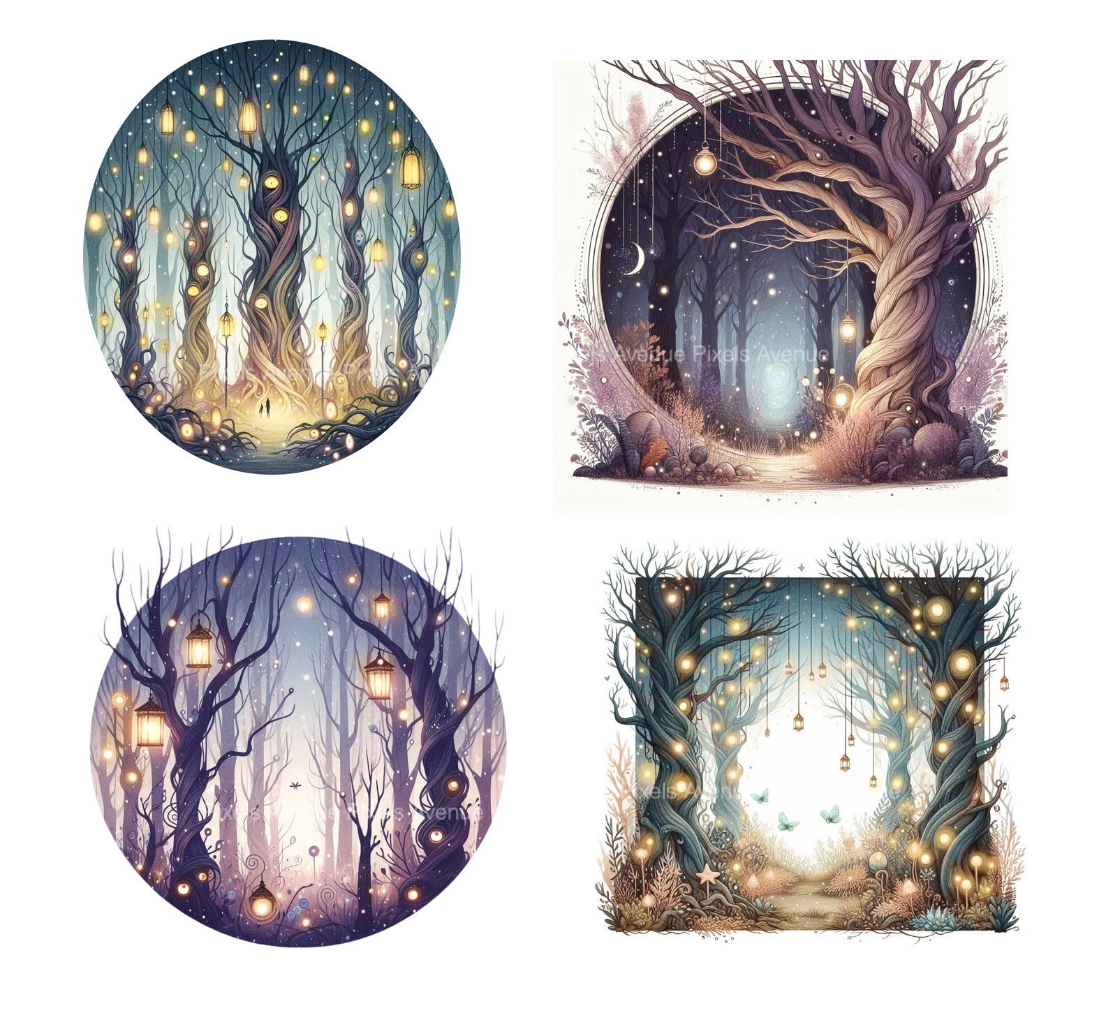 Enchanted Forest Clip Art, JPG Fanstay,trees Digital Art, Sticker Junk ...