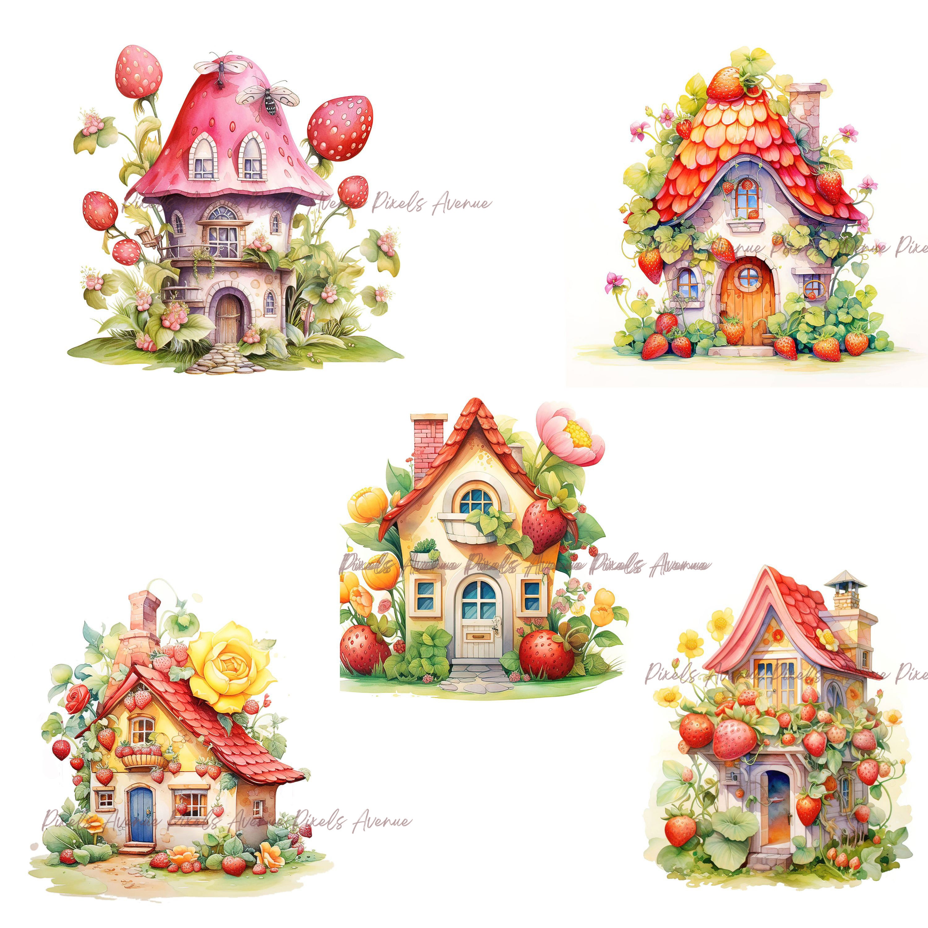 Cute Tiny House Clip Art JPG Fairy House Strawberry House - Etsy