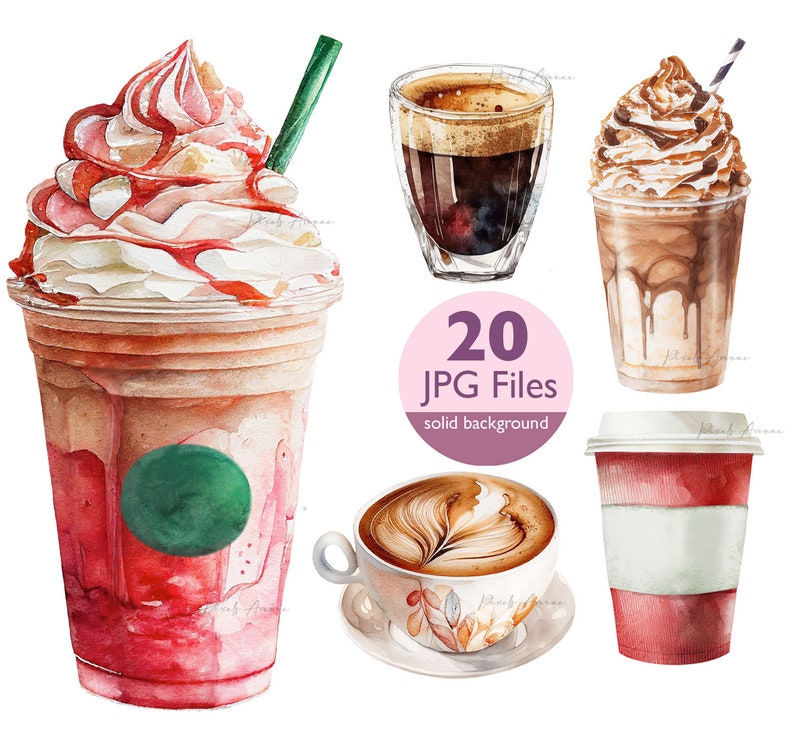 Watercolor Coffee Clipart: Iced Latte, Espresso (20 JPG Files) - Etsy