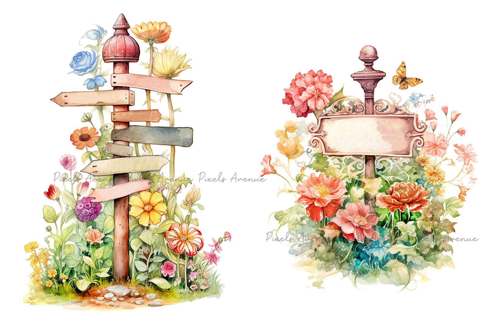 Garden Sign Clipart, JPG Watercolor Clipart, Rustic Garden, Planner ...