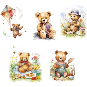 Spring Teddy Bear Clip Art, JPG Watercolor Teddy Bears Clipart, Paper ...