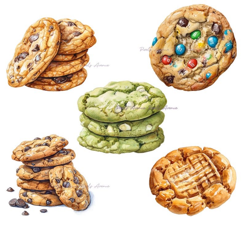 Cookie Clip Art PNG Watercolor Clipart Chocolate Chip - Etsy