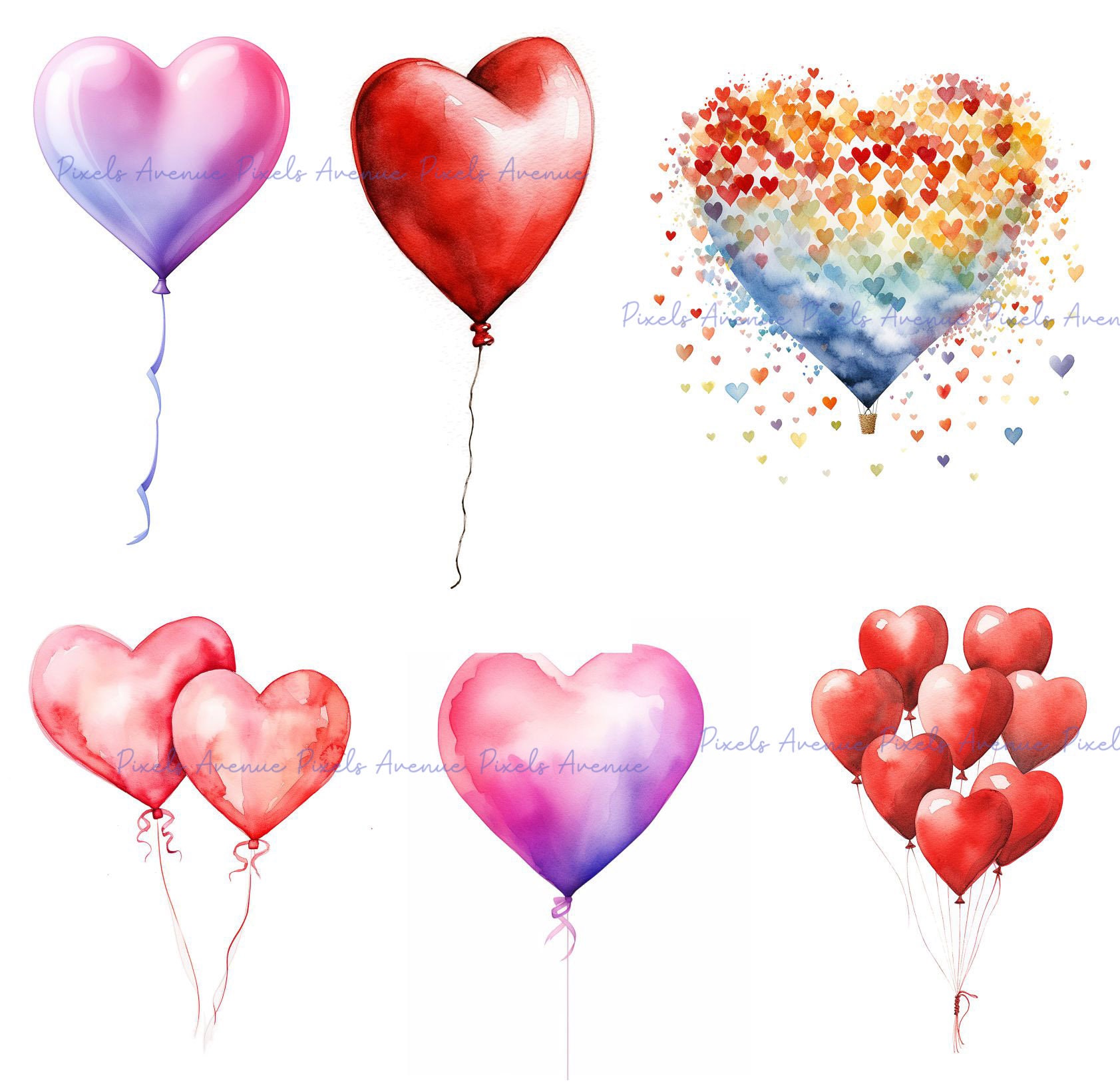 Heart Balloons Clip Art JPG Valentine's Day Clipart Red - Etsy