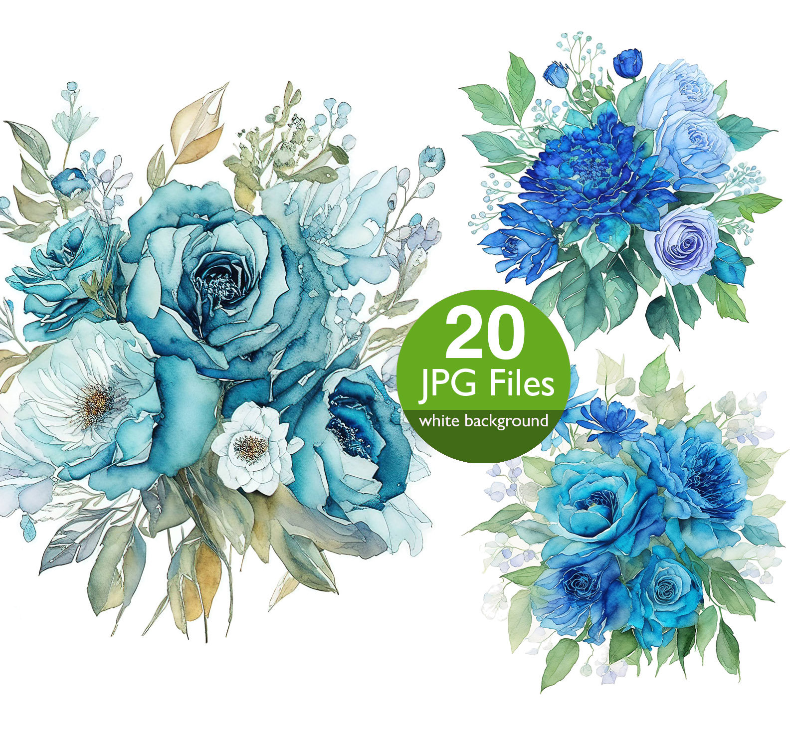 Blue Floral Clip Art JPG Light Blue Roses Flower Watercolor - Etsy