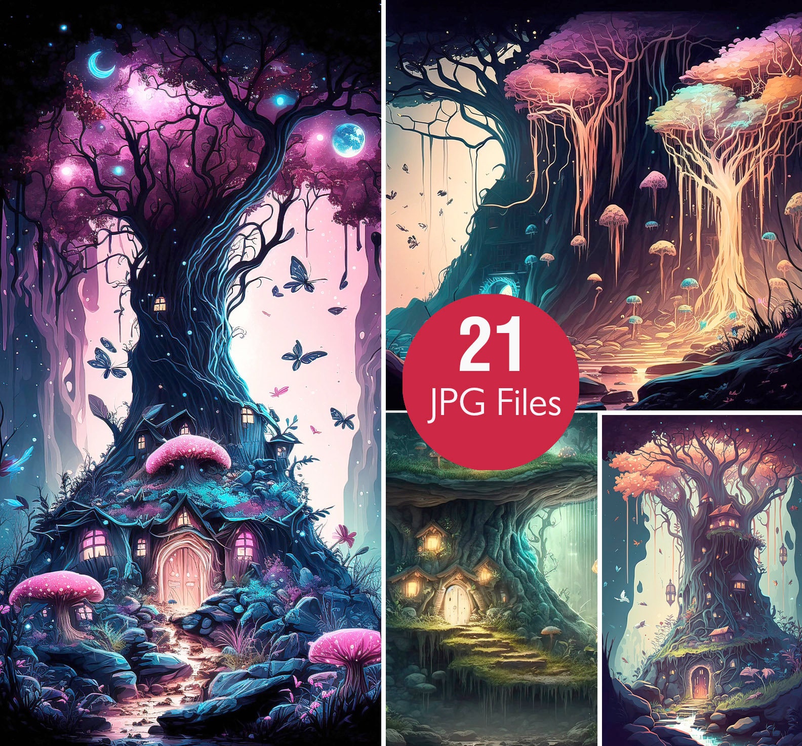 Enchanted Forest Scenes Clip Art JPG Fanstayfairy House - Etsy