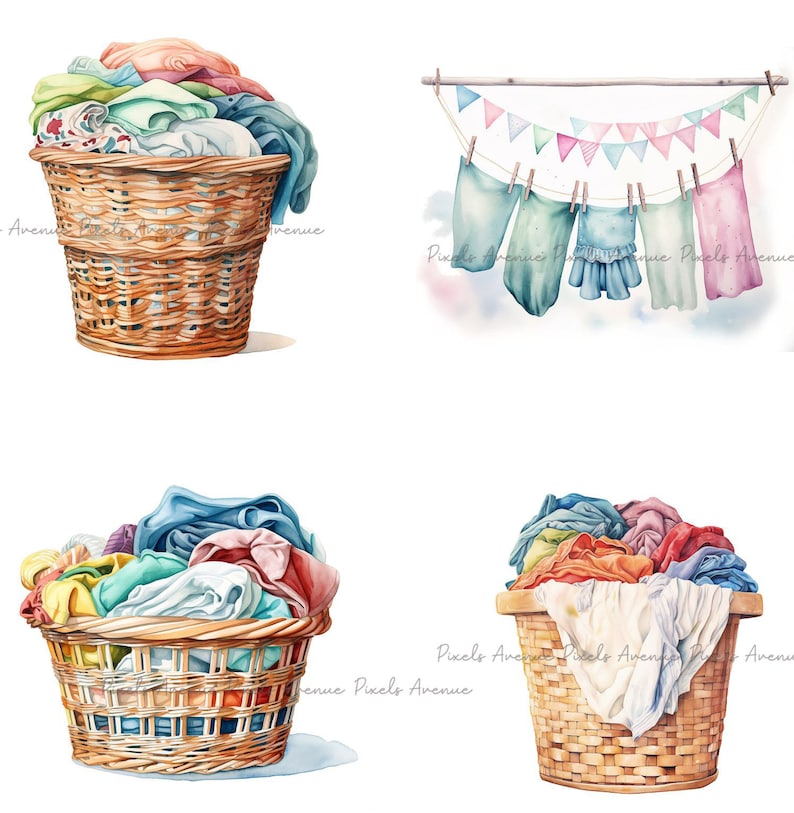 Laundry Clip Art, JPG Watercolor, Washing Machine Clipart, Laundry Day ...