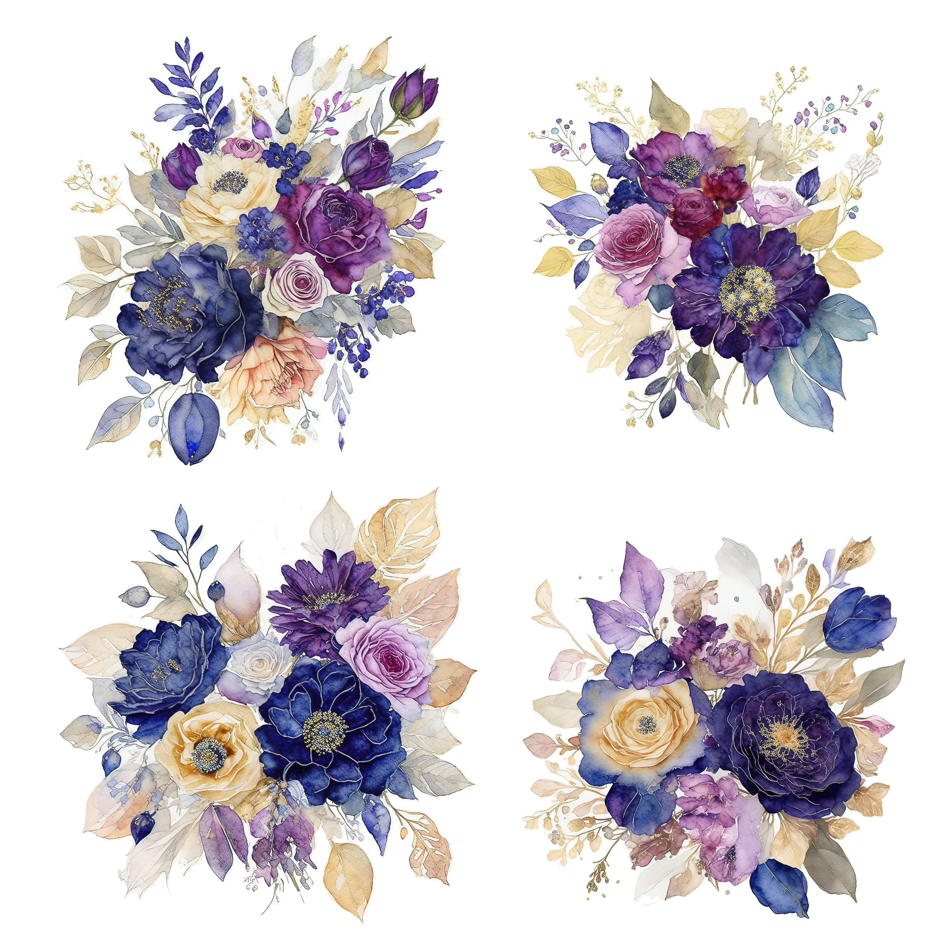Blue and Gold Floral Clip Art JPG Blue Roses Flower - Etsy