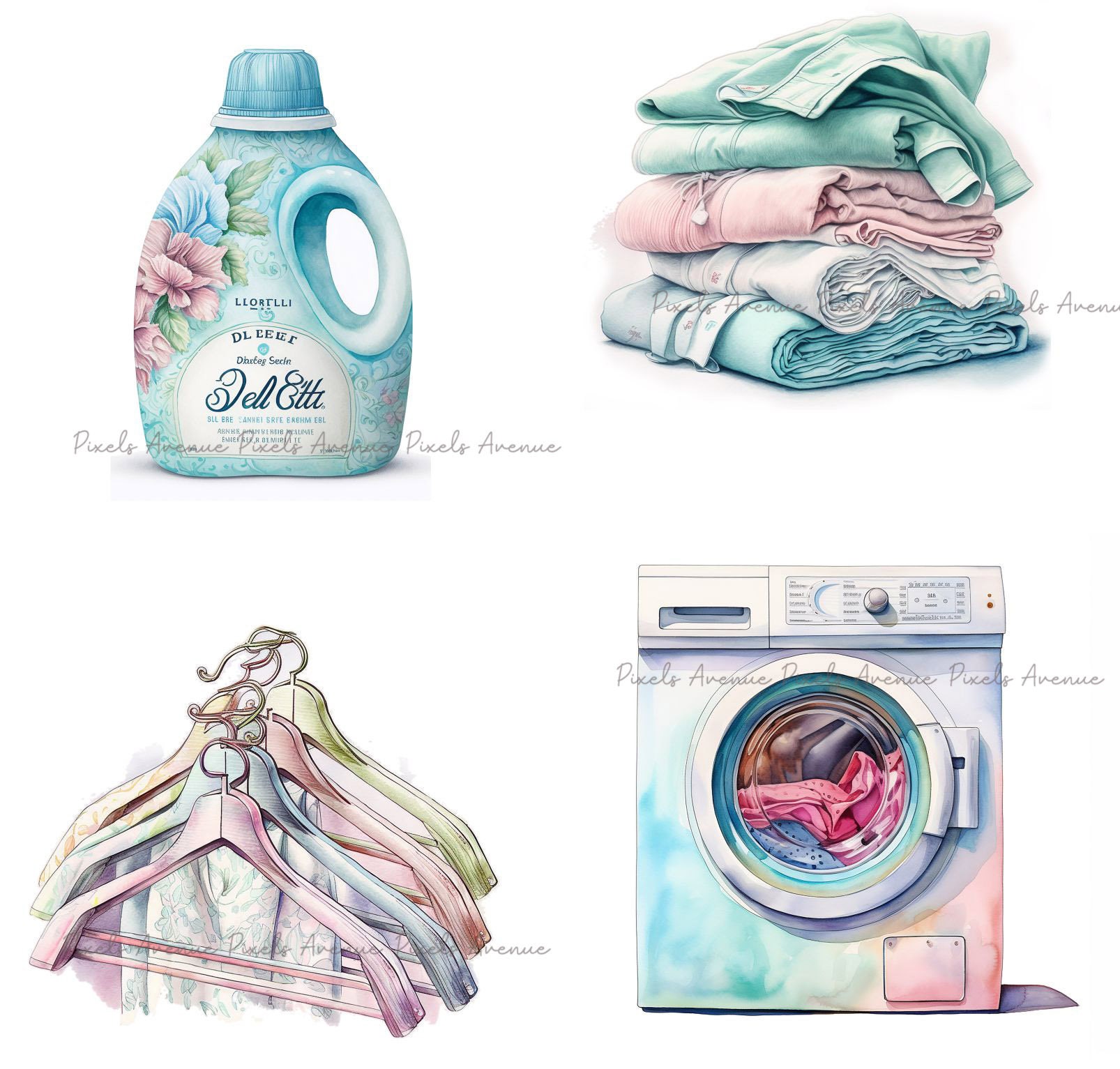 Laundry Clip Art, JPG Watercolor, Washing Machine Clipart, Laundry Day ...