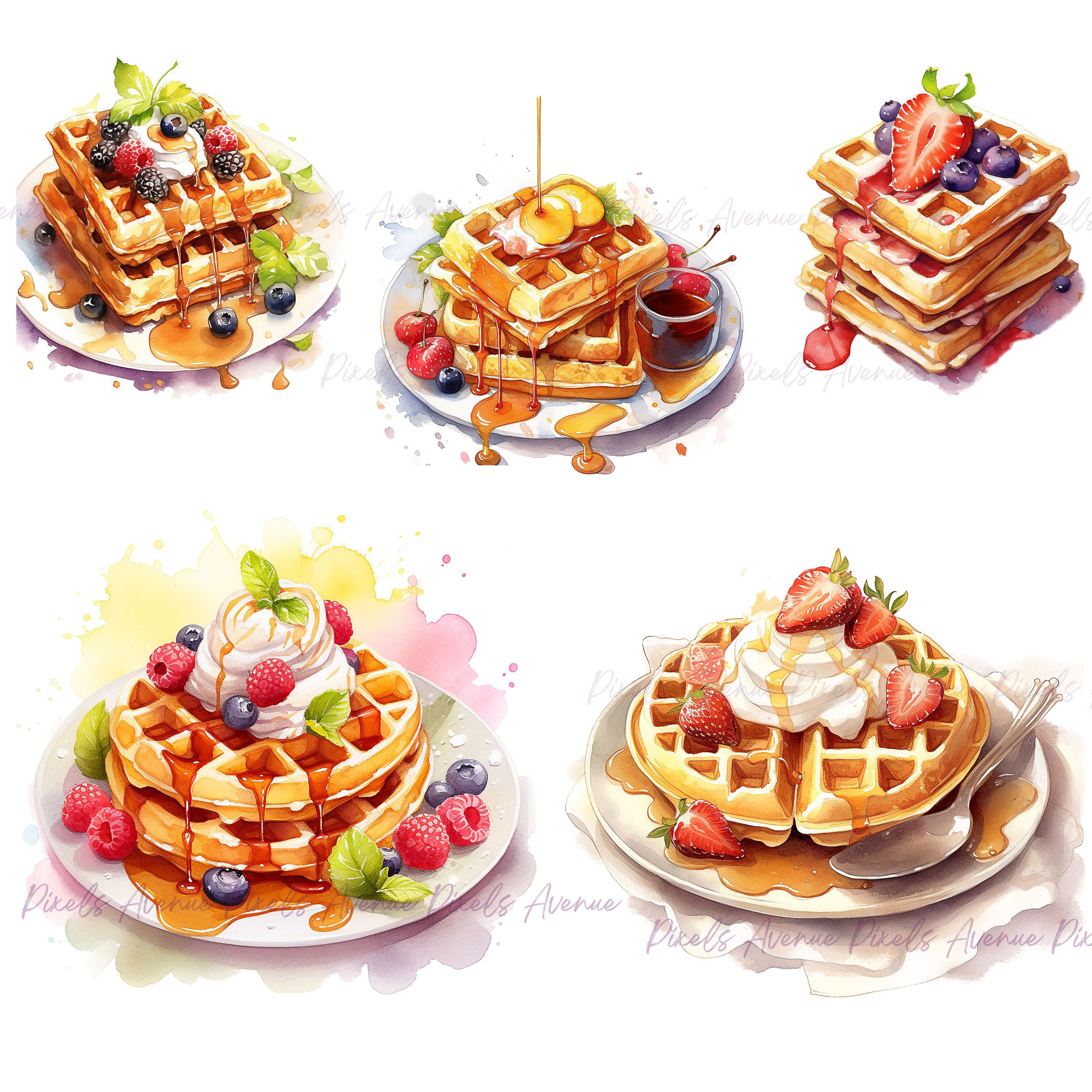 Waffle Clip Art, JPG Breakfast, Waffles Watercolor Clipart, Commercial Use, Digital Planner ...