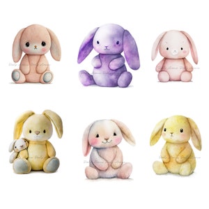 15 Bunny Rabbit Clip Art, JPG Watercolor, Stuffed Toy Animal Clipart ...
