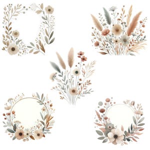 Boho Floral Frames Clip Art, JPG Frames and Borders Clipart, Neutral ...