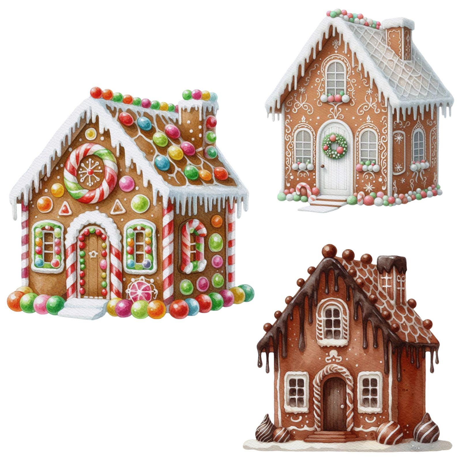 Christmas Gingerbread House Clip Art, PNG Christmas Watercolor, Holiday ...